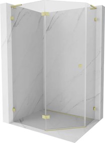 Mexen Lunar, L pětiúhelníkový sprchový kout naklápěcí doleva 90 x 80 cm, 8mm čiré sklo, zlatý matný profil, 831L-090L-080P-55-00-L