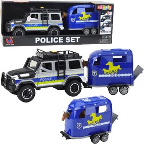 LEAN Toys Policejní terénní auto s přívěsem na koně, světla a zvuky