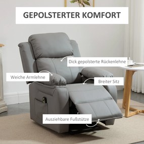HOMCOM Elektrické křeslo ke vstávání, dálkové ovládání, potah z umělé kůže, polstrované křeslo s funkcí vstávání, šedé