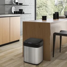 HOMCOM Senzorový odpadkový koš 20 l nerezová ocel Automatický odpadkový koš se senzorem pohybu, vnitřní koš 33 x 25 x 42,5 cm stříbrná+černá