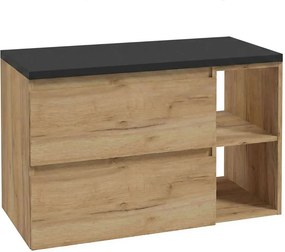 kielle Nefia - Skříňka včetně desky pod umyvadlo 90x54x45 cm, levá varianta, zlatý dub/matná černá 50027S94L1