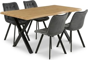 Vikio Jídelní set pro 4 osoby 160x90 cm dub noha X šedá židle VJS236-4S-S