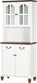 HOMCOM Vysoký Kuchyňský Skříňový Kabinet s Pracovní Plochu, 4 Dveře a 2 Zásuvky, Buffet Skříň, Mikrovlnná Skříňka s Nastavitelnými Policemi, Funkce Mě