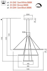 Redo Závěsné LED svítidlo ORBIT ø120/ø80/ø40 cm, 3000K, 3 kruhy Barva: Černá, Stmívání, řízení: TRIAC