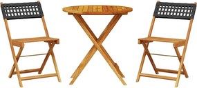 3dílný bistro set černý polyratan a masivní dřevo 3281838
