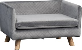 PawHut Psí Pohovka s Dřevěnými Nohami pro Malé Psy do 8 kg, Sametové Provedení, Šedá, 64 x 45 x 36 cm | Aosom