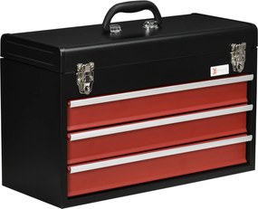 DURHAND Prázdný kufr na nářadí, 51 x 22 x 32 cm, box na nářadí s 3 zásuvkami, horní úložný prostor, rukojeť, kufr s 2 zámky, vyrobený z oceli, Černá+Č
