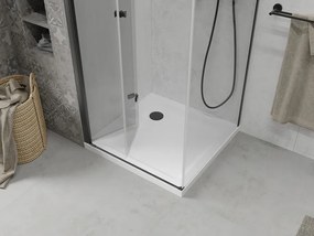 Mexen Lima, sprchový kout se skládacími dveřmi 80 (dveře) x 80 (stěna) cm, 6mm čiré sklo, černý profil + slim sprchová vanička bílá s černým sifonem, 856-080-080-70-00-4010B