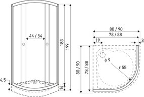 Novoterm Čtvrtkruhový sprchový kout NV-Pixel 90x90 chrom/potisk - bez vaničky