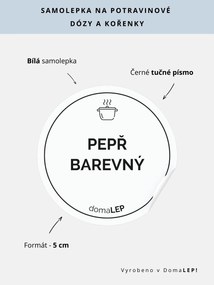 Samolepka na kořenky PEPŘ BAREVNÝ bílá 5 cm tučné písmo