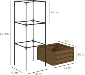 Vyvýšený záhon s mříží Truhlík s popínavou pomůckou, otevřená základna, odolný proti povětrnostním vlivům, 61 cm x 61 cm x 140 cm, hnědý