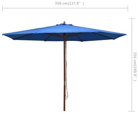Zahradní slunečník s dřevěnou tyčí 350 cm modrý - Default Title