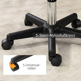 HOMCOM Výškově nastavitelná pojízdná stolička se zády 72-84 cm vysoká, 360° otočná pracovní stolička pro kancelář, salon, světle hnědá
