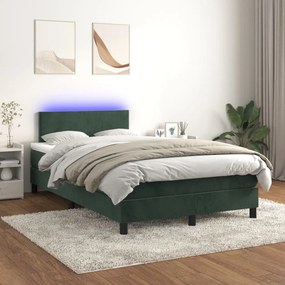 Box spring postel s matrací a LED tmavě zelená 120x200 cm samet 3134276