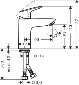 Hansgrohe Logis, páková umyvadlová baterie 100, s odtokovou soupravou Push-Open, chromová, 71107000