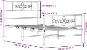 vidaXL Kovový rám postele s hlavovým a nožním čelem 75 x 190 cm [355324] Barva: Bílá