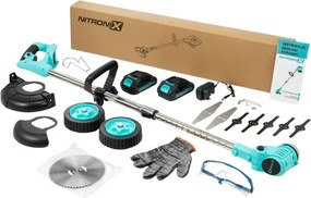 Akumulátorový křovinořez s kolečky NITRONIX + 2x baterie + nože + kotouč + příslušenství