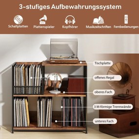 Costway Třípatrový stolek na gramofon až pro 300 desek, hnědý