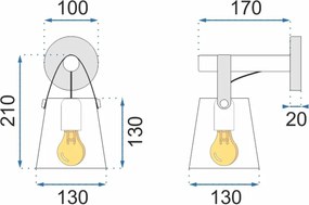 Toolight - Kovová nástěnná lampa s černým páskem 1xE27 60W APP466-1W, černá-hnědá, OSW-00902