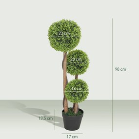 HOMCOM 2 ks 3-koulové umělé zimostrázy s květináči, zesílená základna, 90 cm – do interiéru i exteriéru