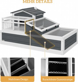 Školní domeček pro ropuchy, 2 podlaží, pro vnitřní i venkovní použití, balkon, jedlové dřevo, šedá barva