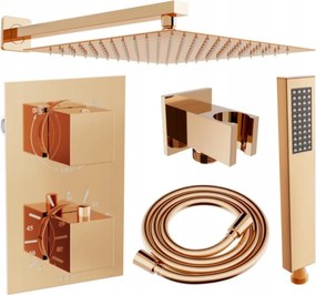 Mexen Cube DR02 podomítkový sprchový set s dešťovou sprchou 30x30 cm (6v1), růžová zlatá, 77502DR0230-60