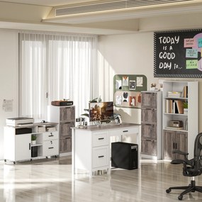 HOMCOM Knihovnička úzká Knihovnička s dveřmi Otevřené police a skříň 60x30x149,5 cm Bílá a hnědá