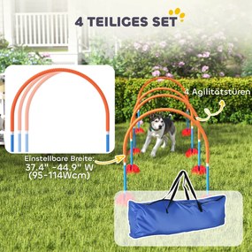4dílné zařízení pro výcvik agility psů se 4 dvířky s nastavitelnou šířkou, taška na přenášení, na zahradu, modrá barva