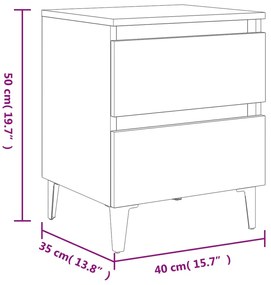 Noční stolek s kovovými nohami hnědý dub 40 x 35 x 50 cm
