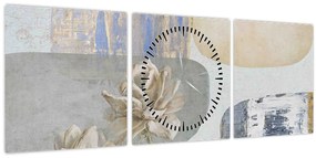 Obraz - Malba s květy a texturami (s hodinami) (90x30 cm)