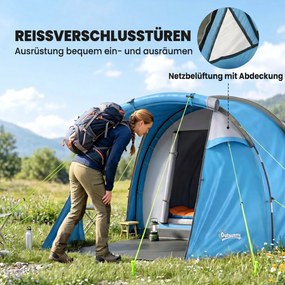 Outsunny tunelový stan pro 2-3 osoby 190T kempinkový stan s kolíky, sklolaminát a polyester, světle modrý, 426x206x154cm| Aosom