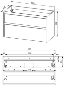 Mereo Mereo, Opto, koupelnová skříňka 101 cm, bílá, dub, bílá/dub, černá, CN912S