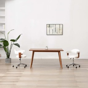 Otočné jídelní židle 2 ks bílé ohýbané dřevo a umělá kůže - Default Title