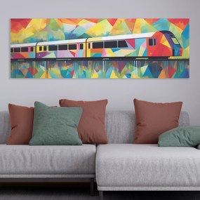 Obraz na plátně - Příměstský vlak s abstraktním pozadím FeelHappy.cz Velikost obrazu: 120 x 40 cm
