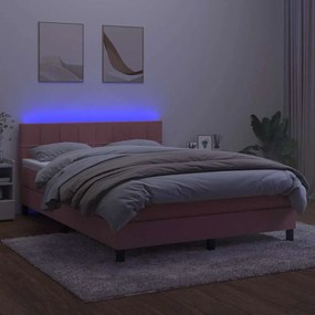 Box spring postel s matrací a LED růžová 140x200 cm samet 3134410