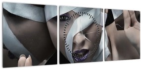 Obraz ženy se stuhou (s hodinami) (90x30 cm)