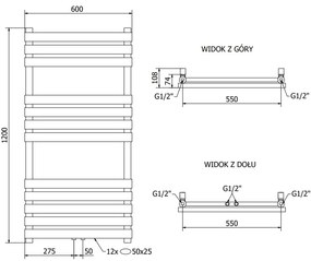 Mexen Jowisz koupelnový radiátor 1200 x 600 mm, 594 W, Černá - W107-1200-600-00-70