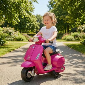 AIYAPLAY Elektrická dětská motorka Vespa 6V s pomocnými kolečky, světlometem a houkačkou pro 2–4 roky 71 x 37 x 52 cm, růžová