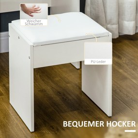 HOMCOM Toaletní stolek s taburetem a zrcadlem, toaletní stůl se 4 zásuvkami, 4 úložnými prostory, moderní styl, 80x38x143 cm Bílá