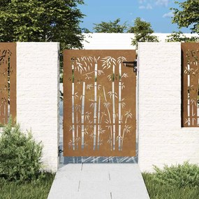Zahradní branka 85 x 150 cm corten ocel bambusový design 153235