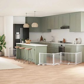 Zábrana pro psy s dvířky skládací 6 panelů bílá 480 cm topol 3155729