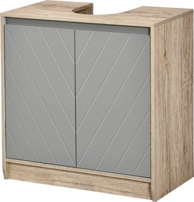HOMCOM Podskříňková koupelnová skříňka volně stojící s dvojitými dveřmi a nastavitelnou policí Nosnost 50 kg 60x30x59,8 cm Dub a Šedá