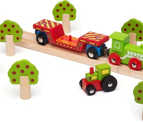Bigjigs Rail Dřevěný vagon s traktorem + 2 koleje
