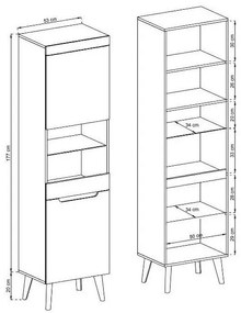 Prosklená vitrína NATHANIEL - bílá lesk / dub riviera