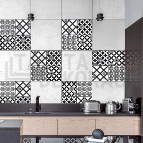 Samolepky na kachličky černo-bílé Azulejos 31222 / Samolepicí dekorace na dlaždice Azulejos Black&amp;White 3ks (20 x 20 cm) Crearreda