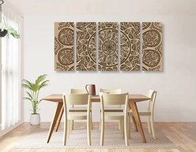 5-dílný obraz Mandala s abstraktním přírodním vzorem - 200x100 cm
