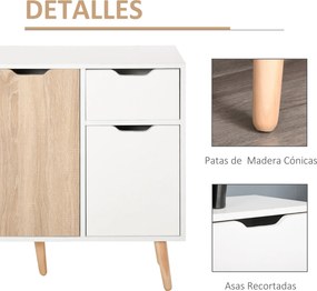 HOMCOM Moderní komoda se 3 dvířky a zásuvkou 90x30x72 cm Bílá a přírodní dřevo