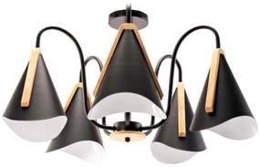 Toolight - Skandidávská závěsná lampa 5-ramenná 5xE27 60W APP442-CP, černá-hnědá, OSW-03696