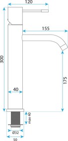 Rea Lungo Diamond, vysoká umyvadlová baterie h-300, zlatá matná, REA-B9845