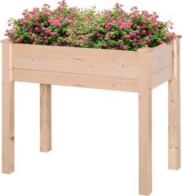 Outsunny Vyvýšená Městská Zahrada Přírodní Dřevo 86x46x76 cm Vyvýšený Stůl na Výsadbu s Netkanou Textilií a 4 Odpady pro Výsadbu Květin na Zahradní Te